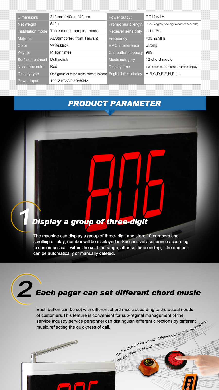 Wireless calling system digital number display receiver with 1 called number in 3 digits - Buy ...