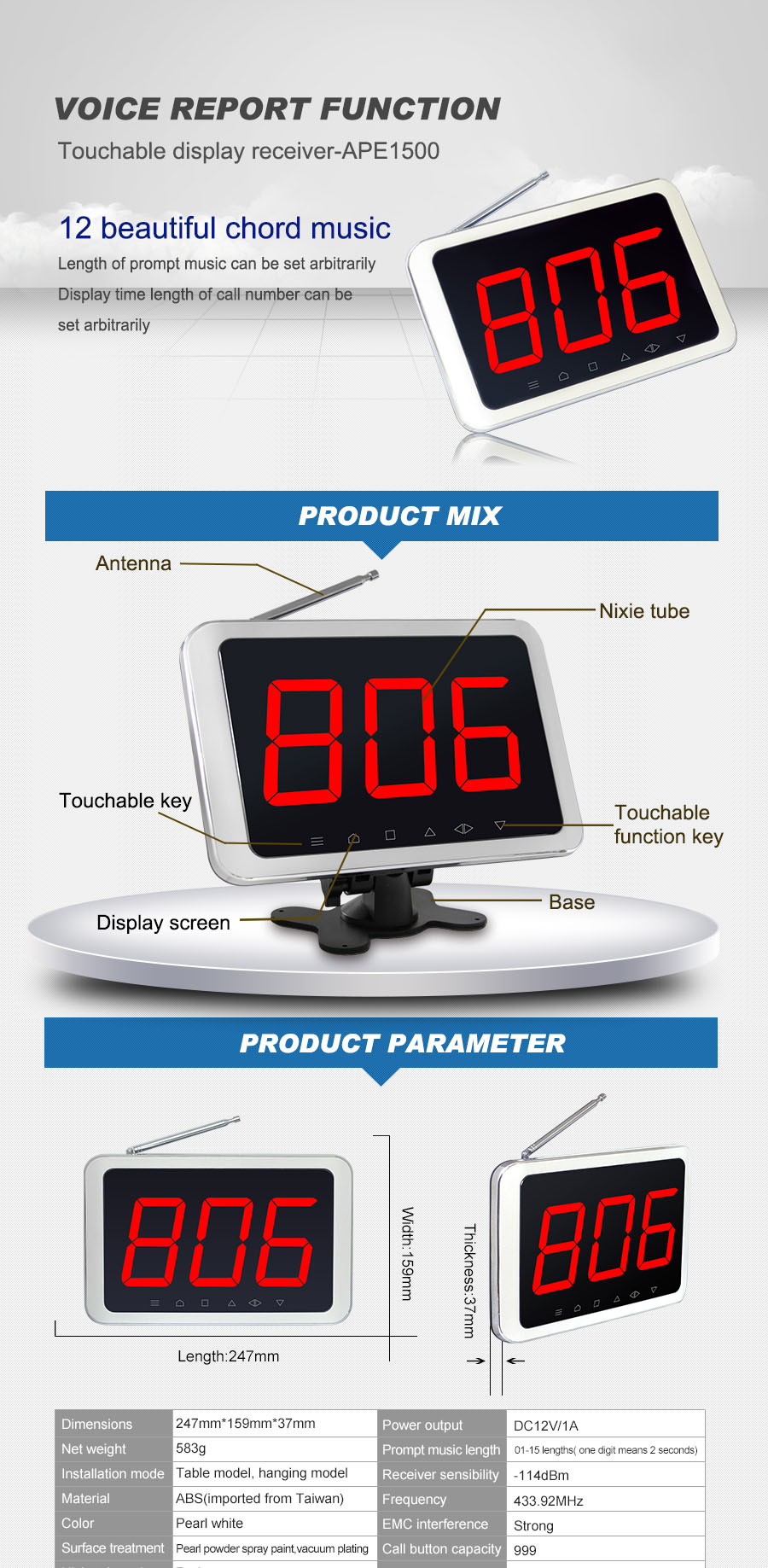 Wireless calling system digital number display receiver with 1 called number in 3 digits - Buy ...