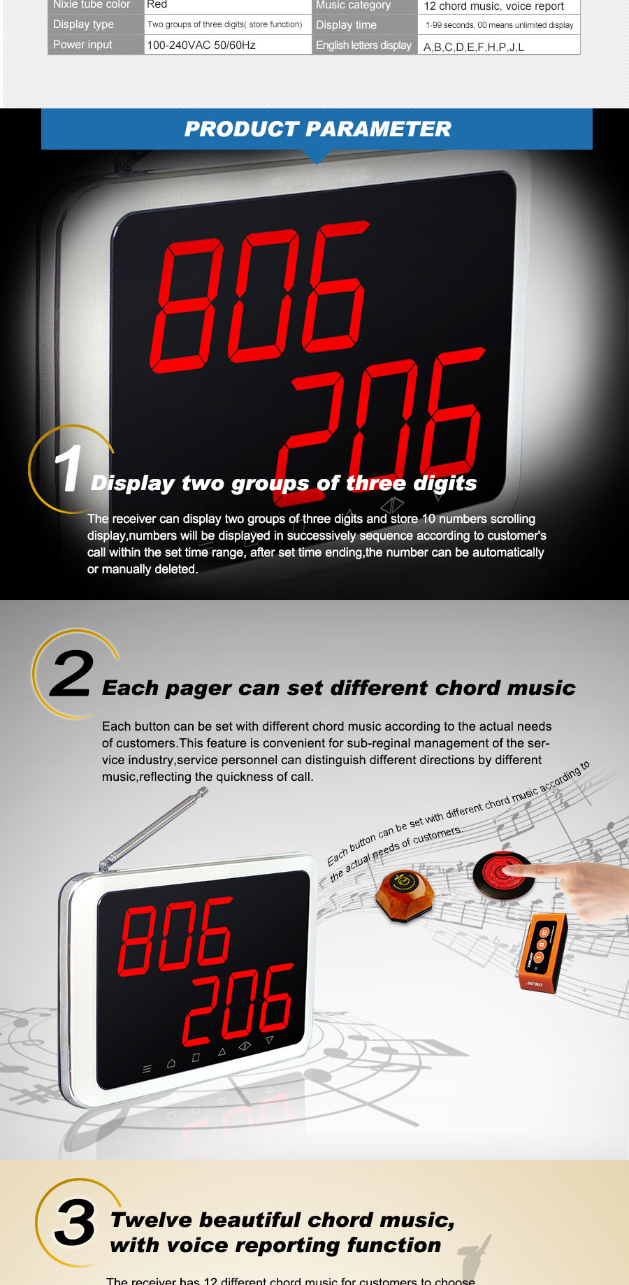 Wireless calling system digital number display receiver with 2 called number in 3 digits - Buy ...